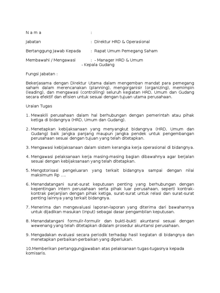Tugas Direktur HRD & Operasional | PDF | Bisnis