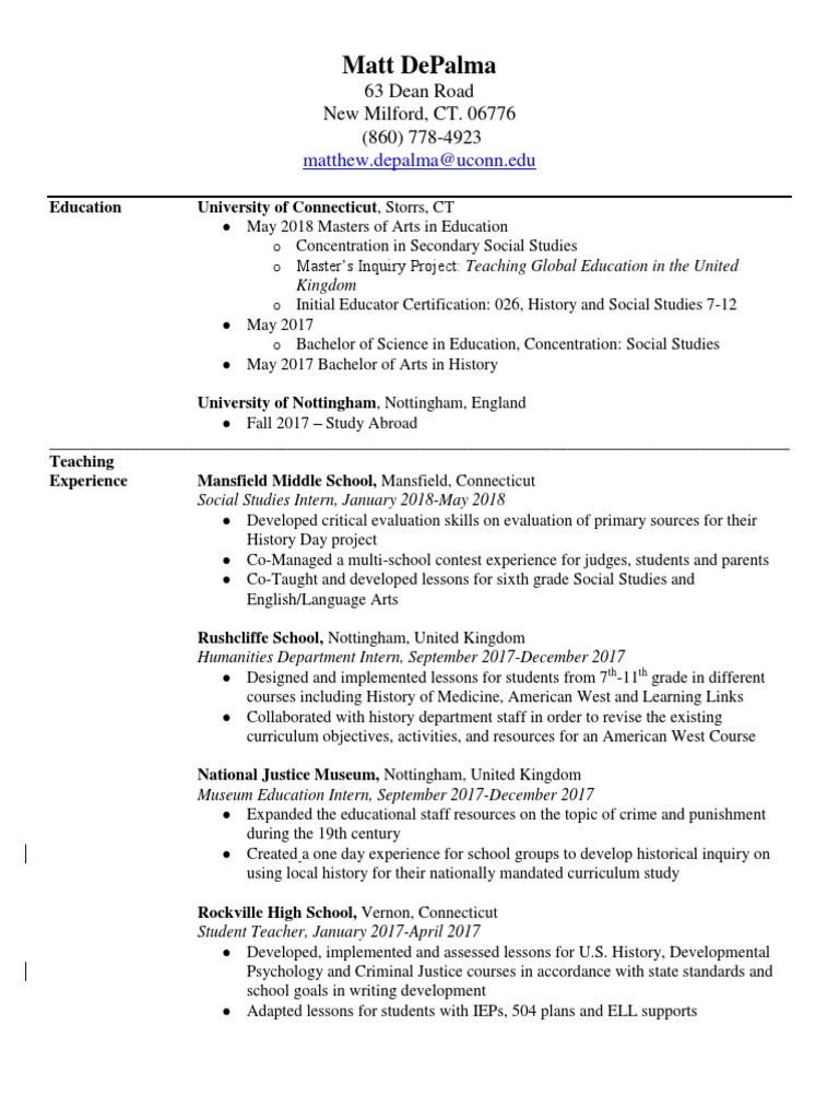 Finalized Resume | PDF | University Of Connecticut | Teachers