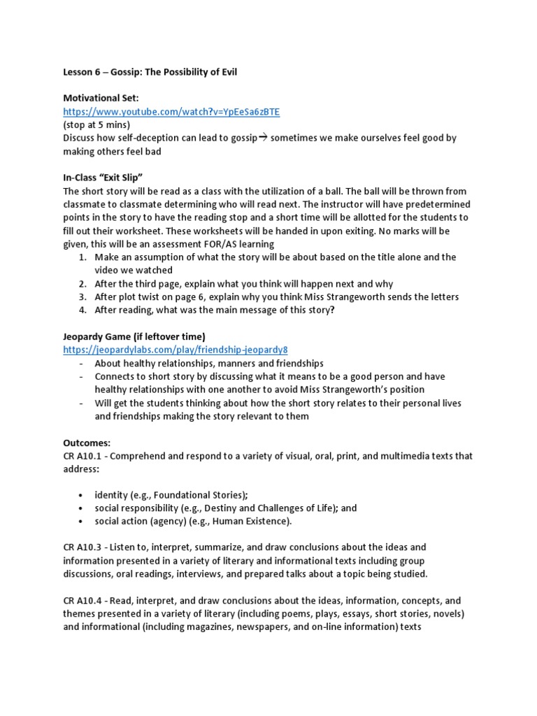 Lesson 6 - Gossip | PDF | Reading (Process) | Psychological Concepts
