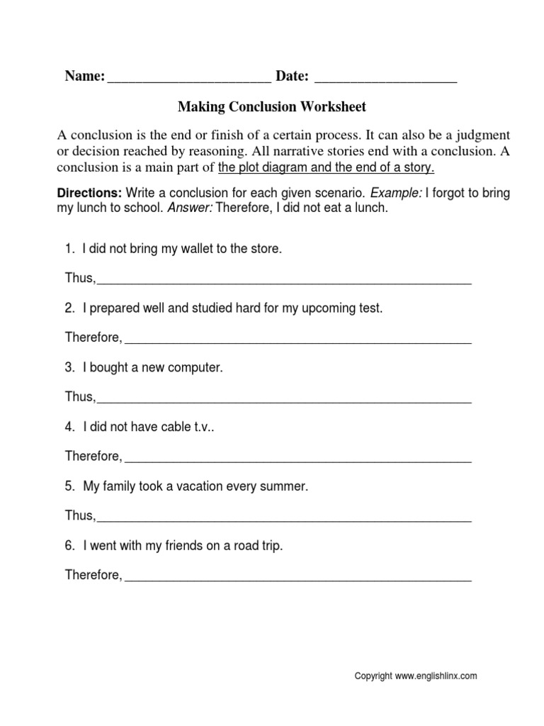 Name: - Date: - Making Conclusion Worksheet | PDF