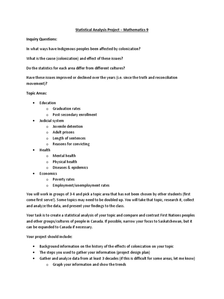 Statistical Analysis Project Mathematics 9 Inquiry Questions Pdf 1650