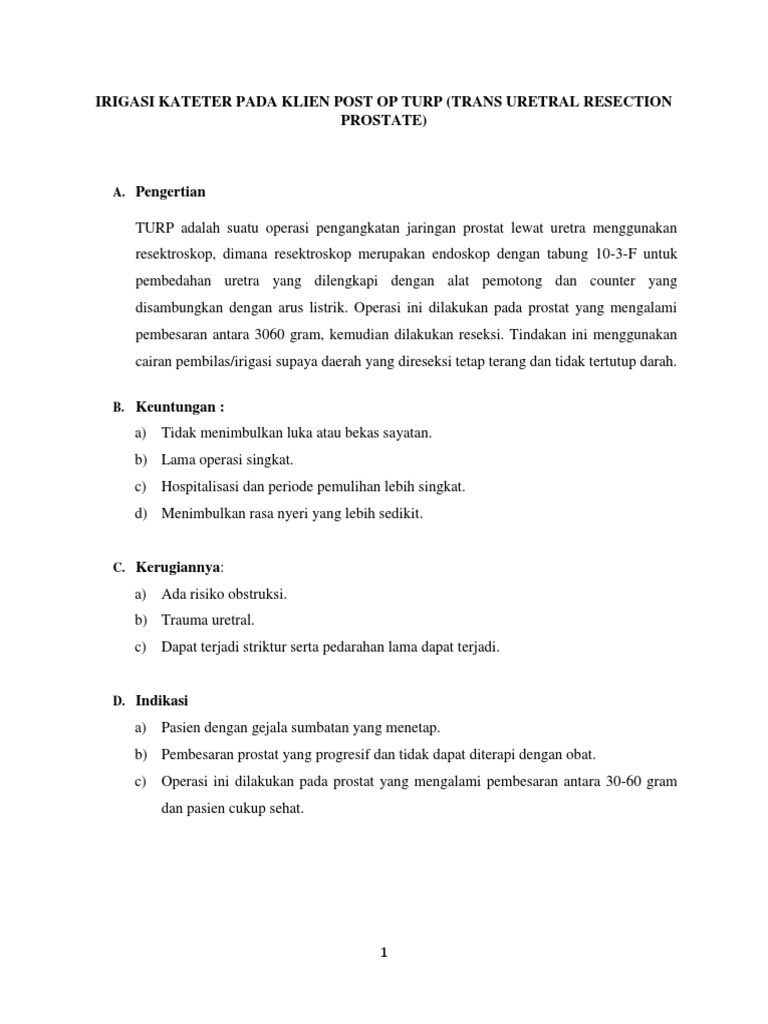 Irigasi Kateter Pasca Operasi TURP | PDF