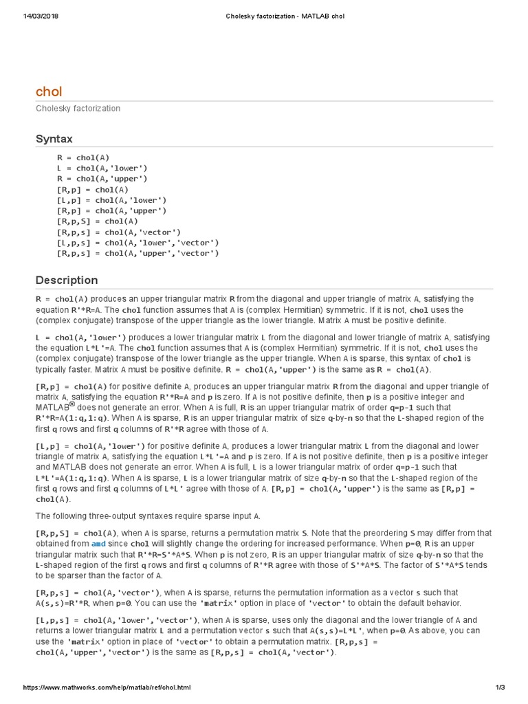Cholesky Factorization - MATLAB Chol | PDF | Matrix (Mathematics) | Numerical Analysis