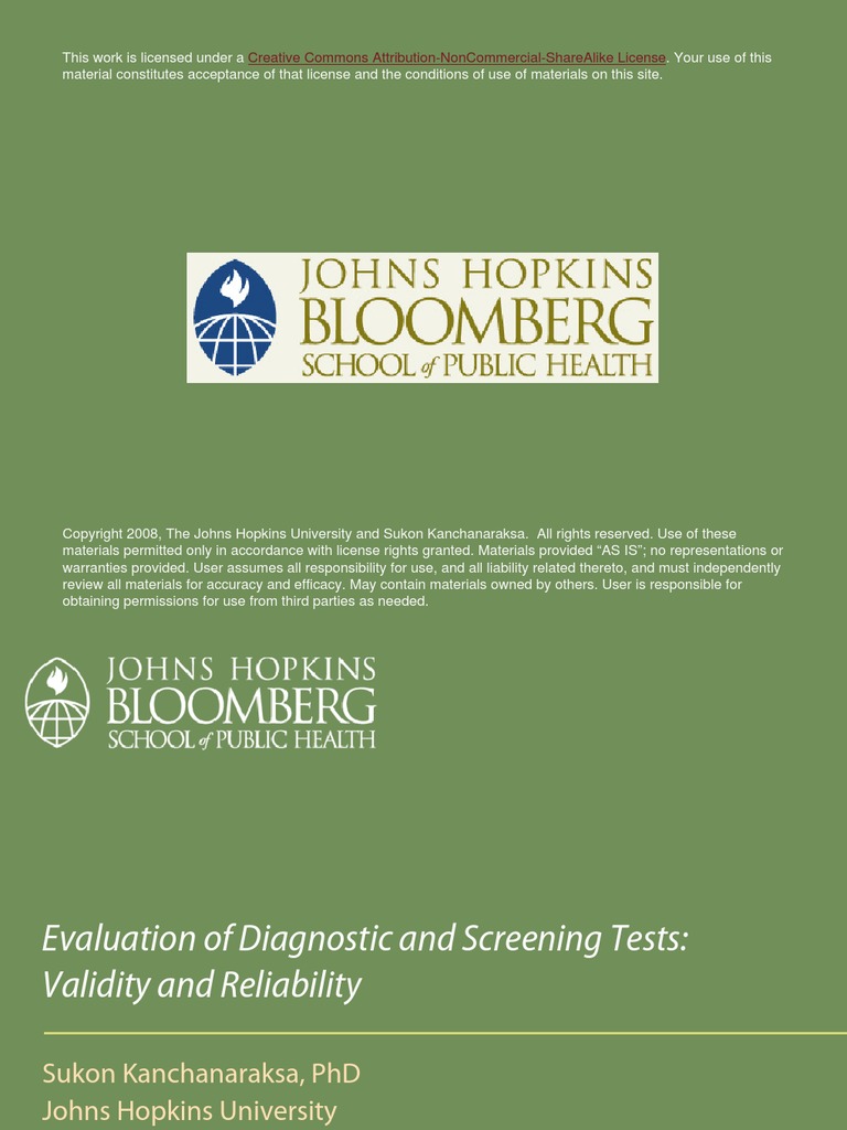 Lecture 11 Evaluation of Diagnostic and Screening Tests Validity and ...