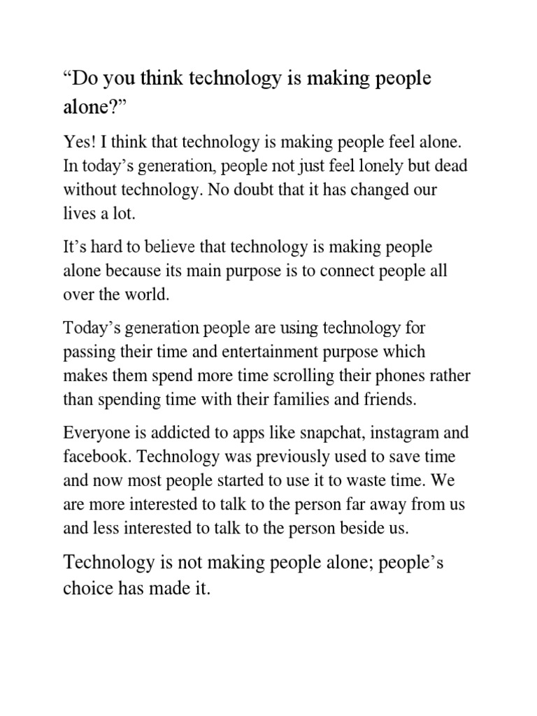 Do You Think Technology Is Making People Alone | PDF