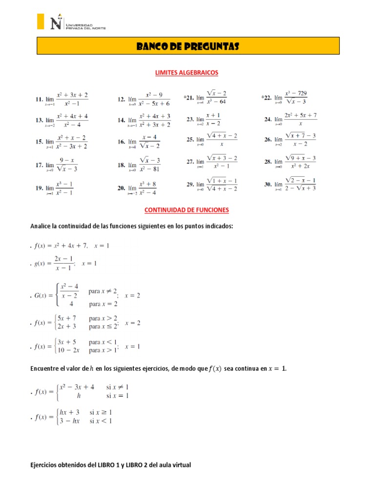 Banco de Preguntas Matematica I | PDF