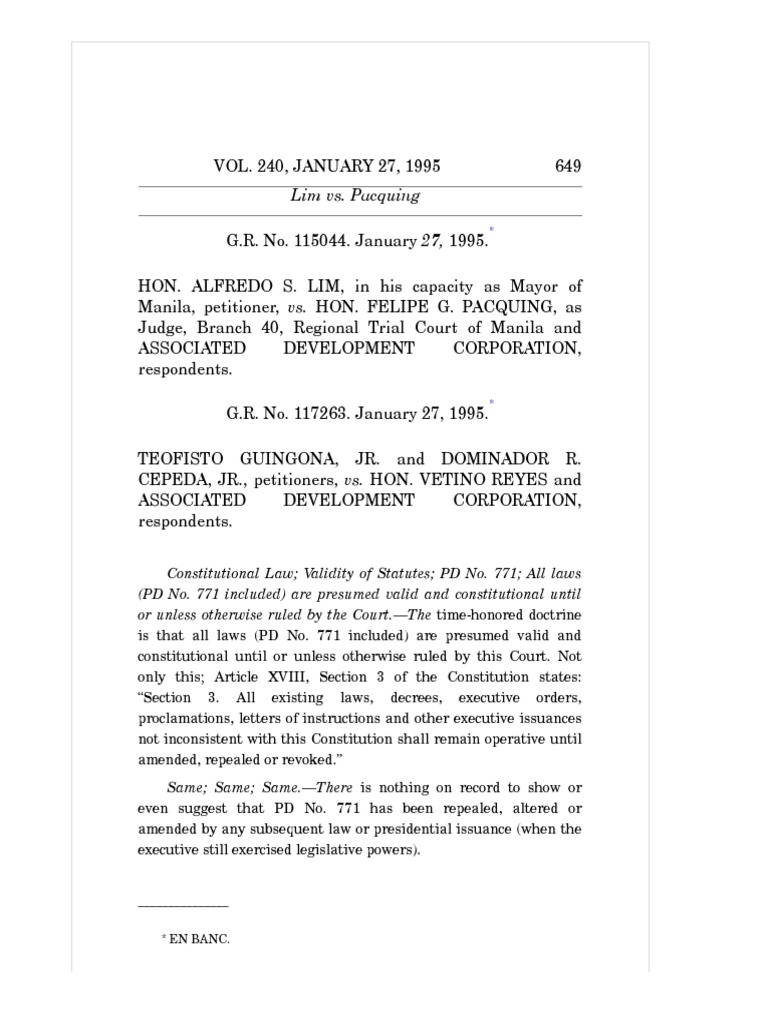 Lim Vs Paquing | Download Free PDF | Intervention (Law) | Injunction