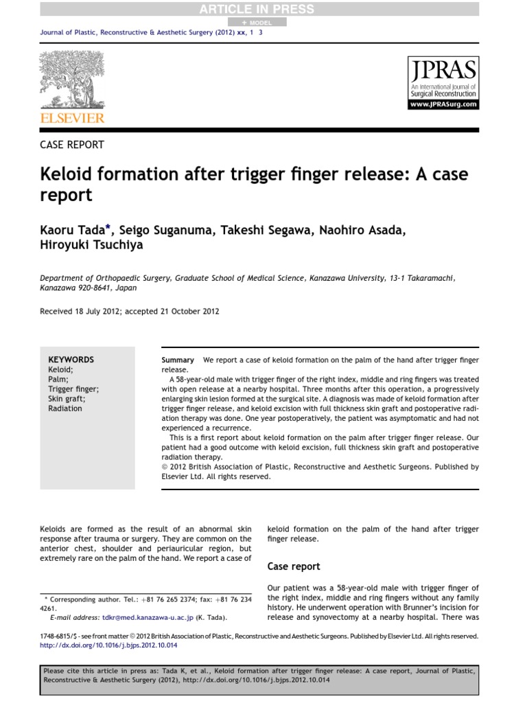 Keloid Formation After Trigger Finger Release: A Case | PDF | Surgery ...