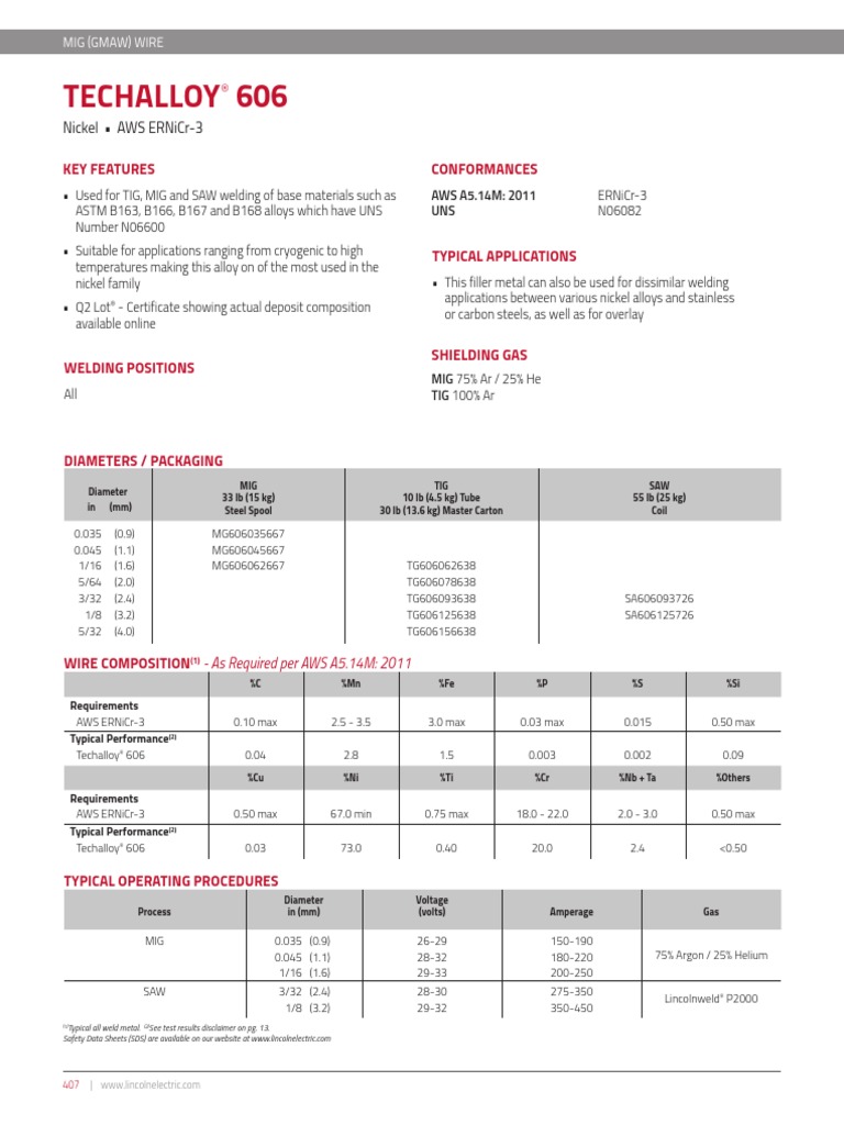 Lincoln, TECHALLOY® 606 (c14107) | PDF | Welding | Construction