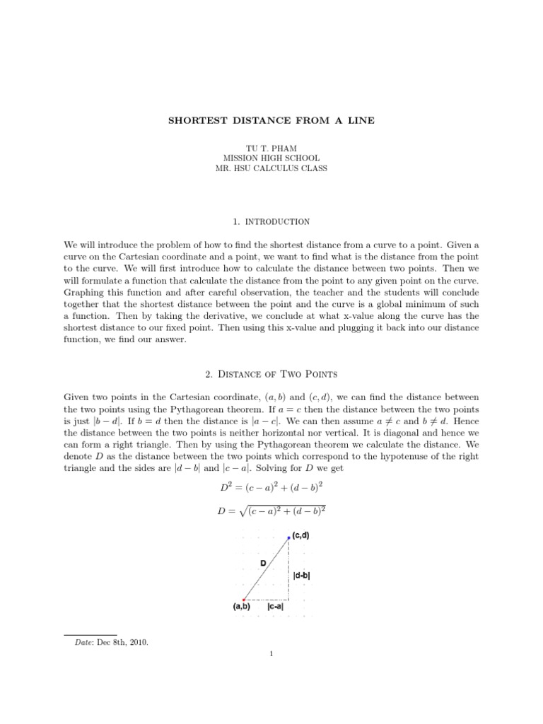 Calculating the Shortest Distance from a Curve to a Point | PDF ...