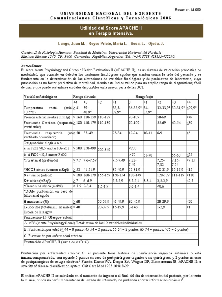 Utilidad Score APACHE