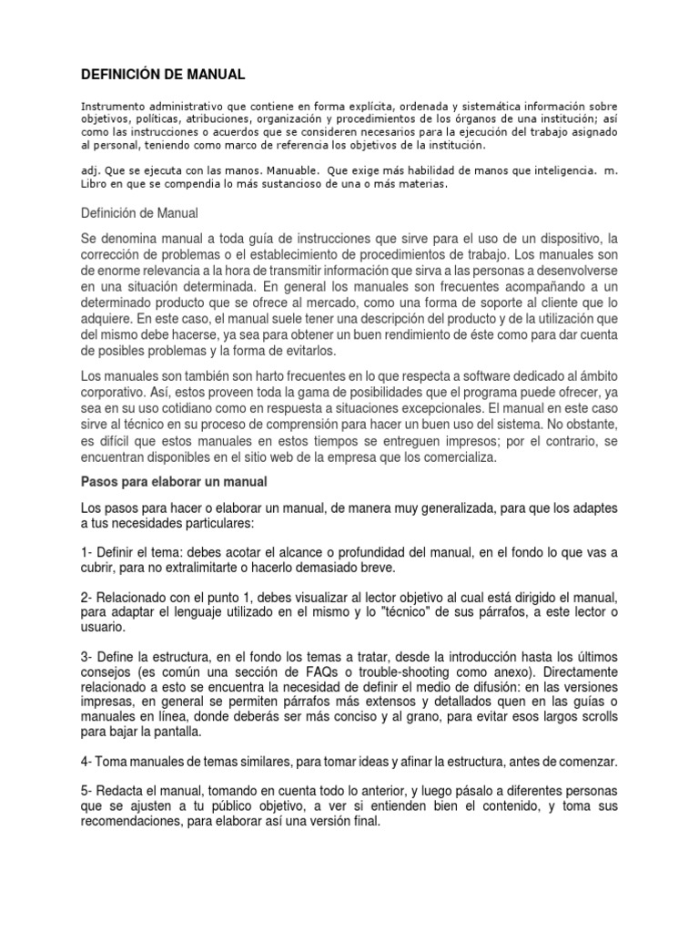 Definición de Manual | PDF | Gestión de recursos humanos | Institución