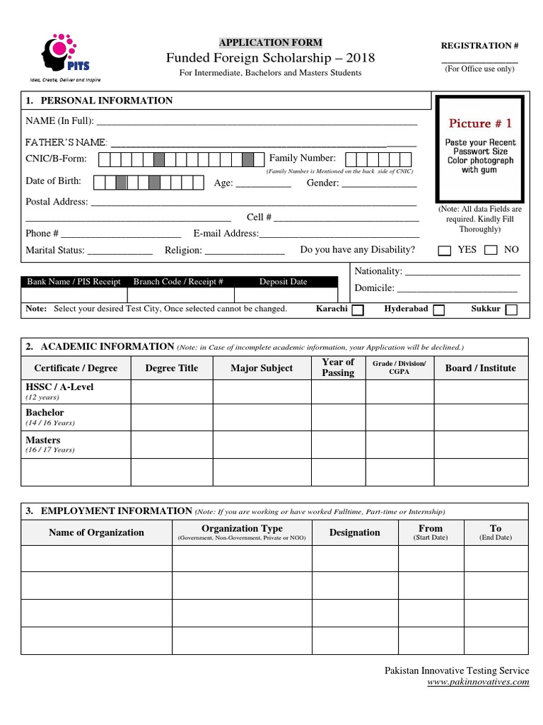 Application Form Pits Pdf Fee Multiple Choice