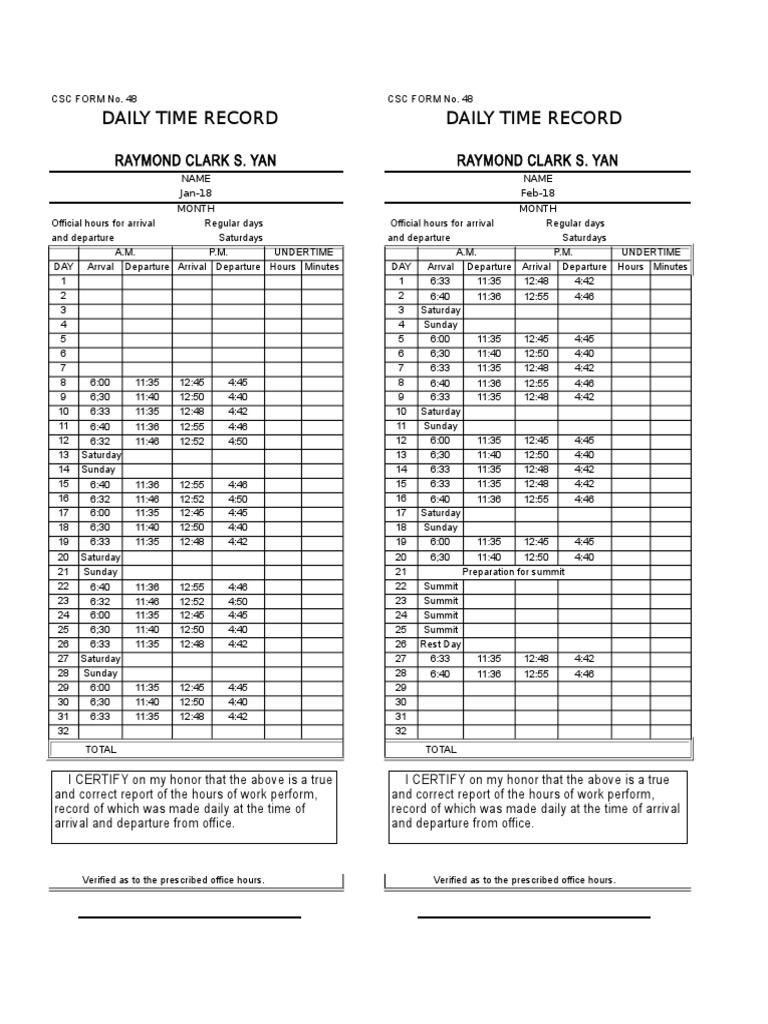 Daily Time Record Daily Time Record: Raymond Clark S. Yan Raymond Clark ...