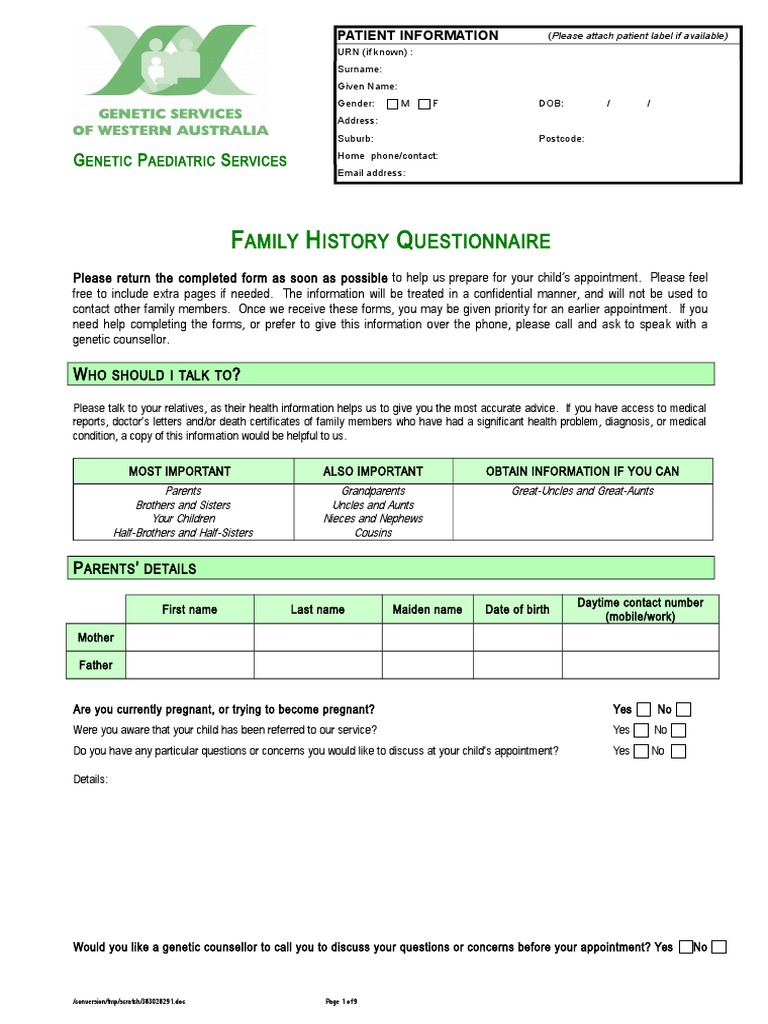 GPS Familly History Questionnaire Electronic | PDF | Pregnancy | Human ...