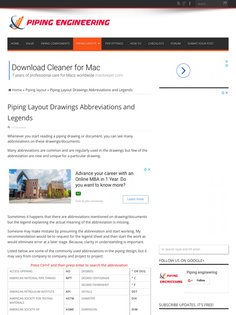 Piping Abbreviation: Layout Drawings Abbreviations and Legends | PDF ...