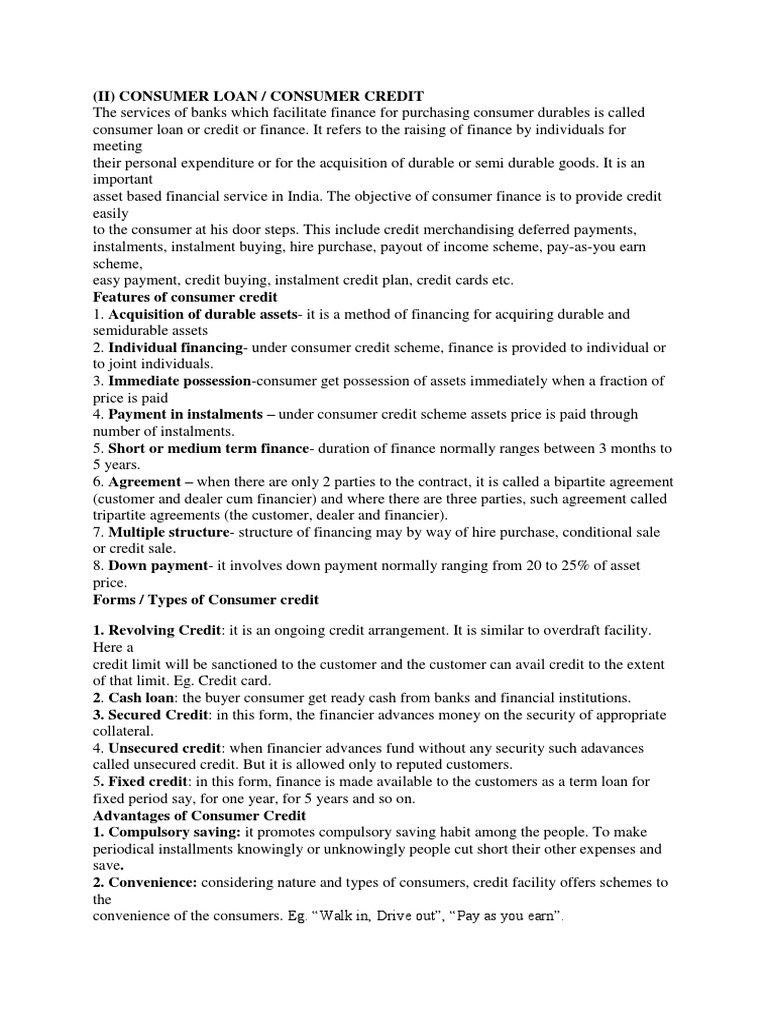 What are the main types of consumer credit facilities? Leia aqui: What are the 4 major types of ...