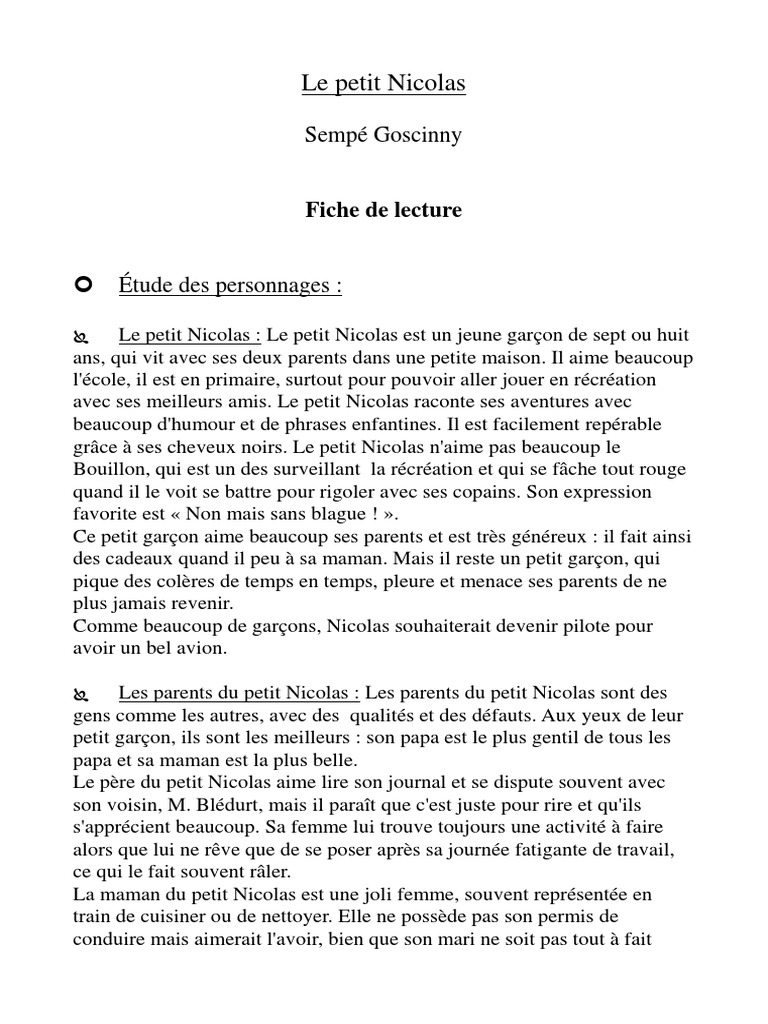 Étude des Personnages du Petit Nicolas | PDF | Loisirs