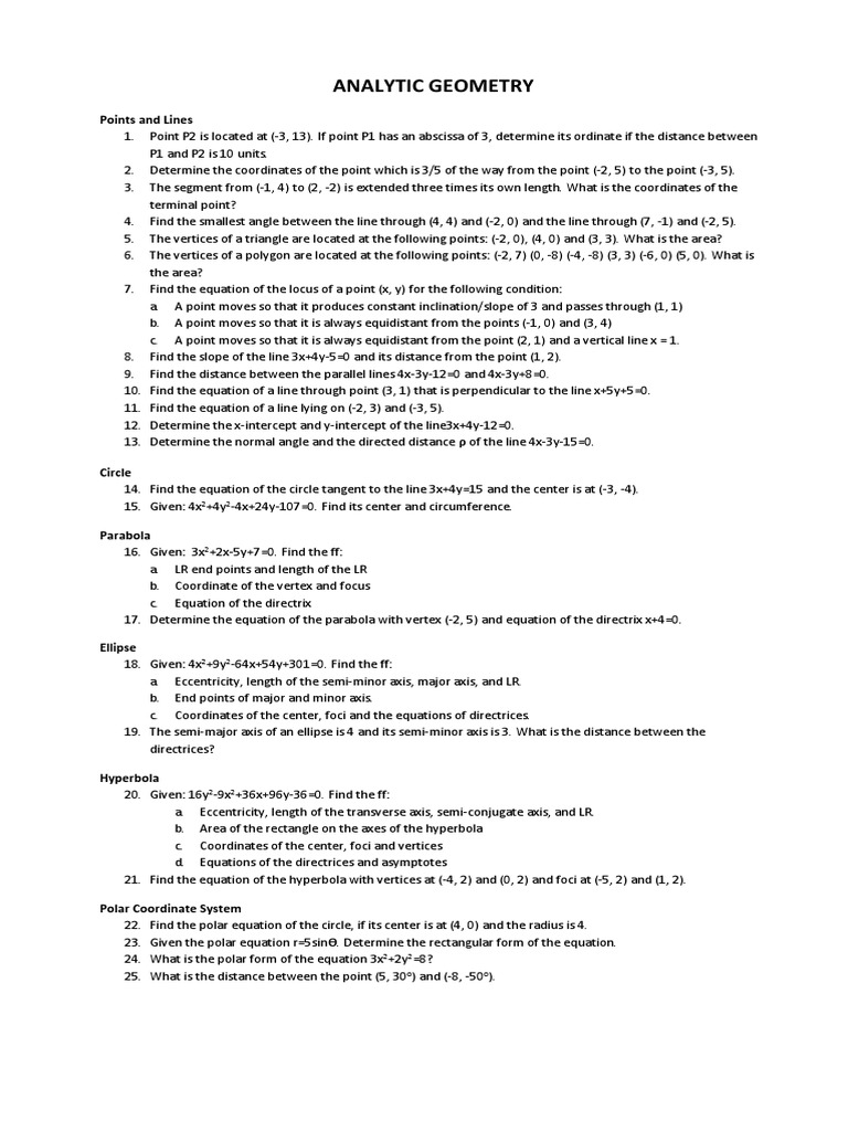 Analytic Geometry Practice Problems | PDF | Differential Geometry ...