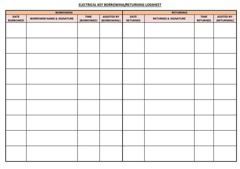 Electrical Key Borrowing Logsheet | PDF