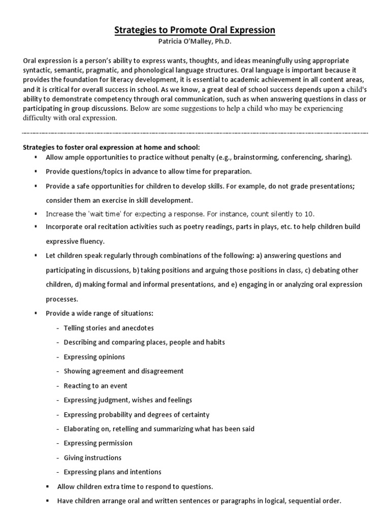 Strategies To Promote Oral Expression | PDF | Communication | Learning