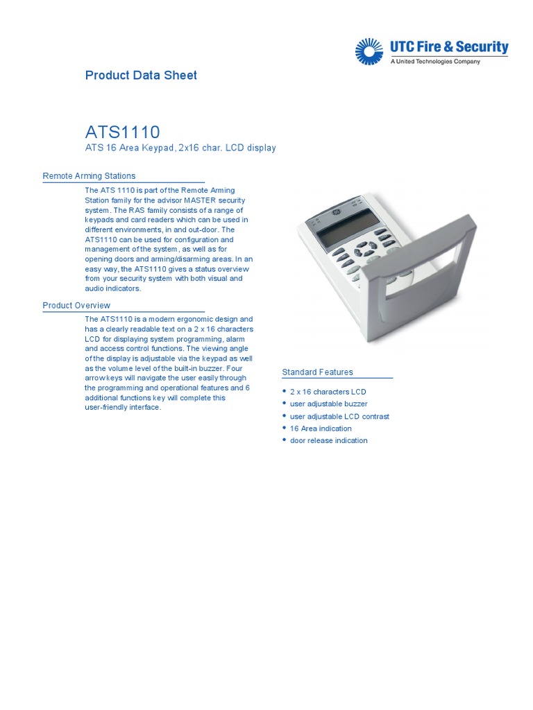 Ats1110 Key Pad | Download Free PDF | Access Control | Light Emitting Diode