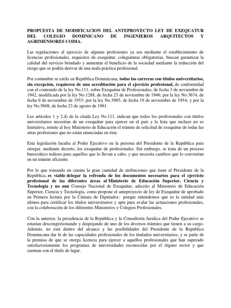 Anteproyecto Exequatur Modificado (Codia) | PDF | Educación más alta | Arquitecto