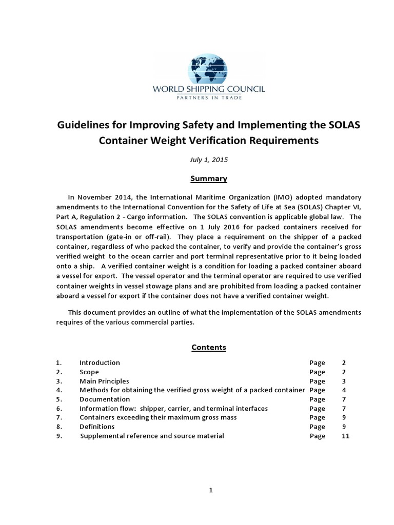 WSC Guidelines For Implementing The SOLAS Container Weight Verification ...