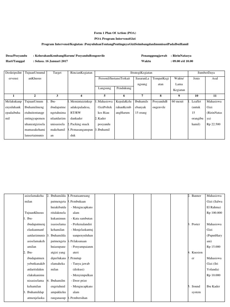 Form 1 Plan of Action Lansia | PDF | Sains & Matematika