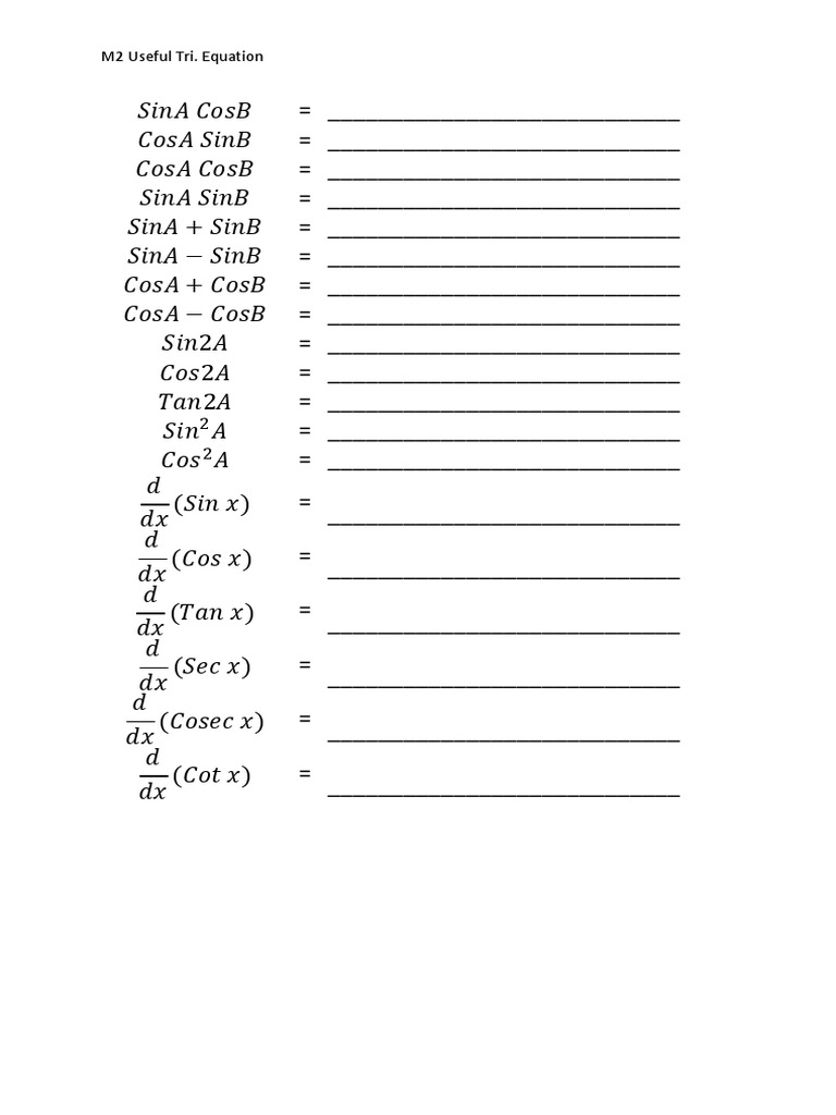 M2 Equation Sheet | PDF