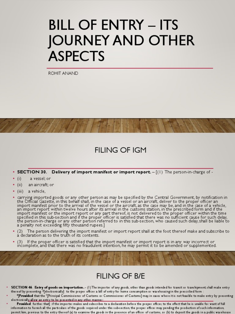 Bill of Entry - Its Journey and Other | PDF | Tariff | Prices