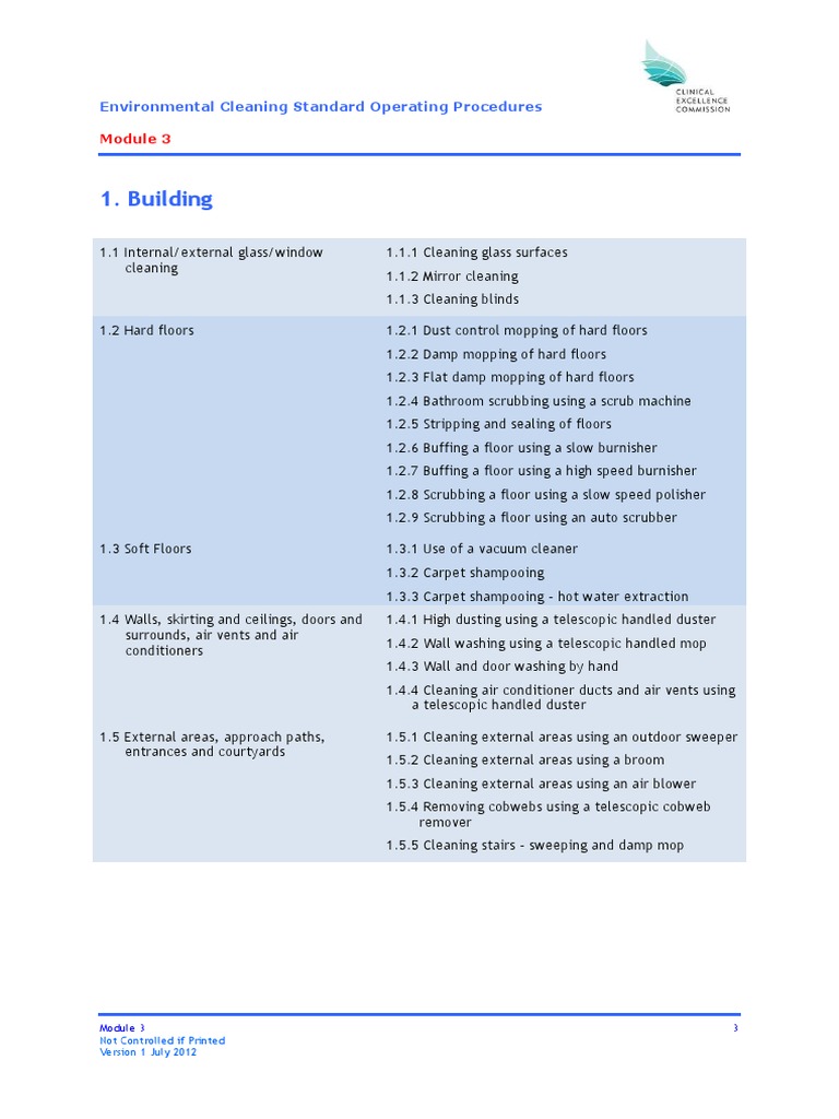 Building: Environmental Cleaning Standard Operating Procedures | PDF ...