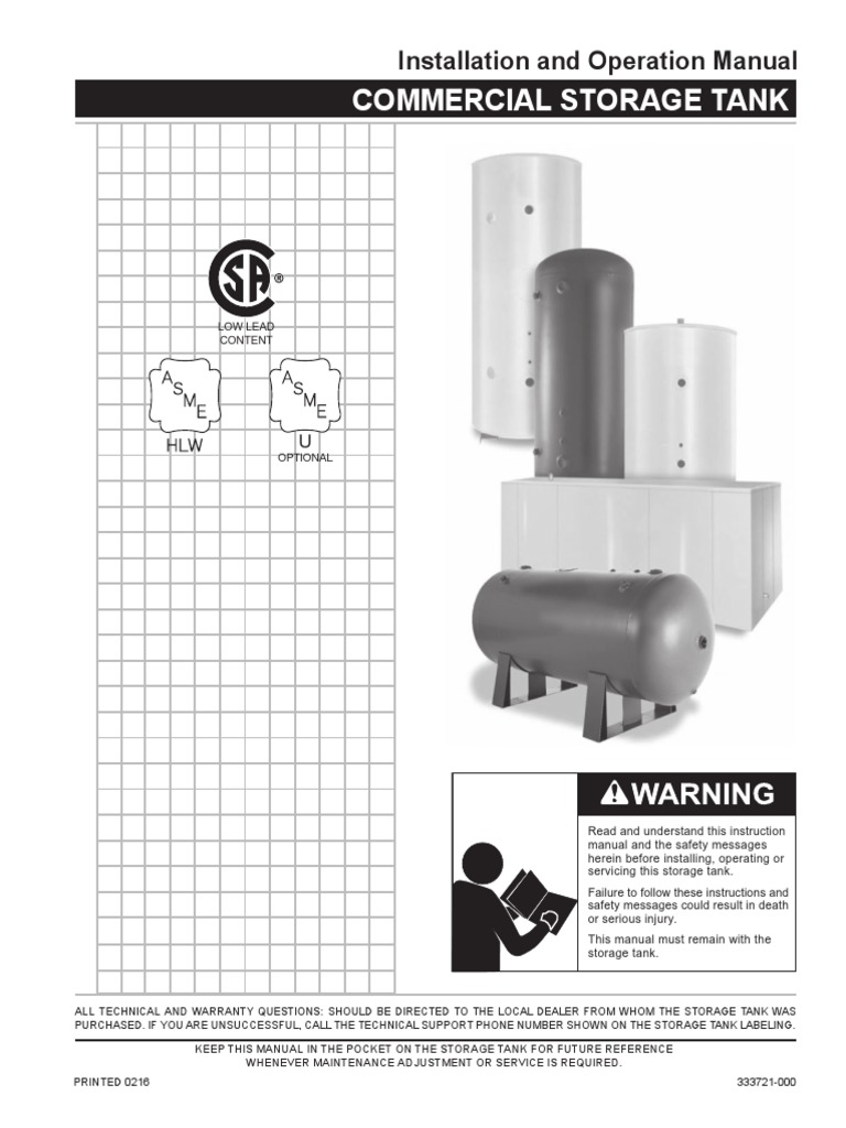 Commercial Storage Tank: Installation and Operation Manual | PDF ...