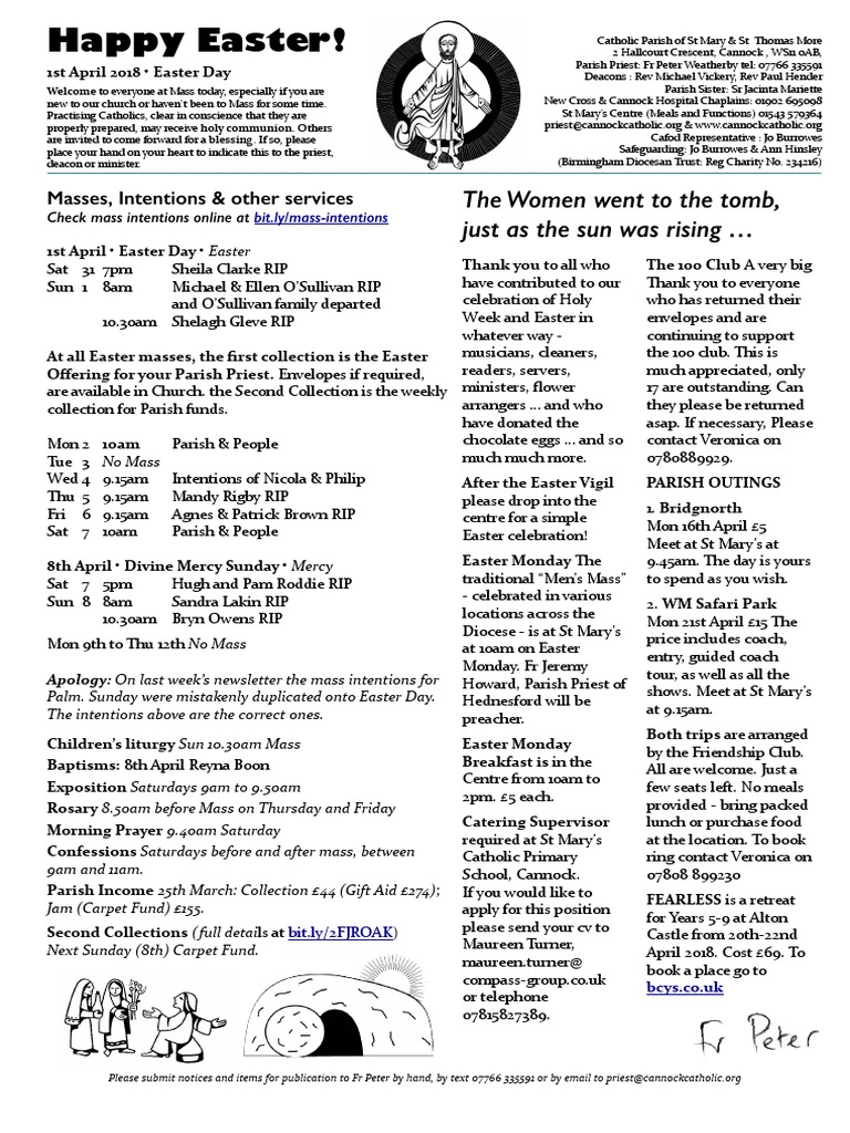 Easter Mass Schedule & Parish News | PDF | Easter | Mass (Liturgy)