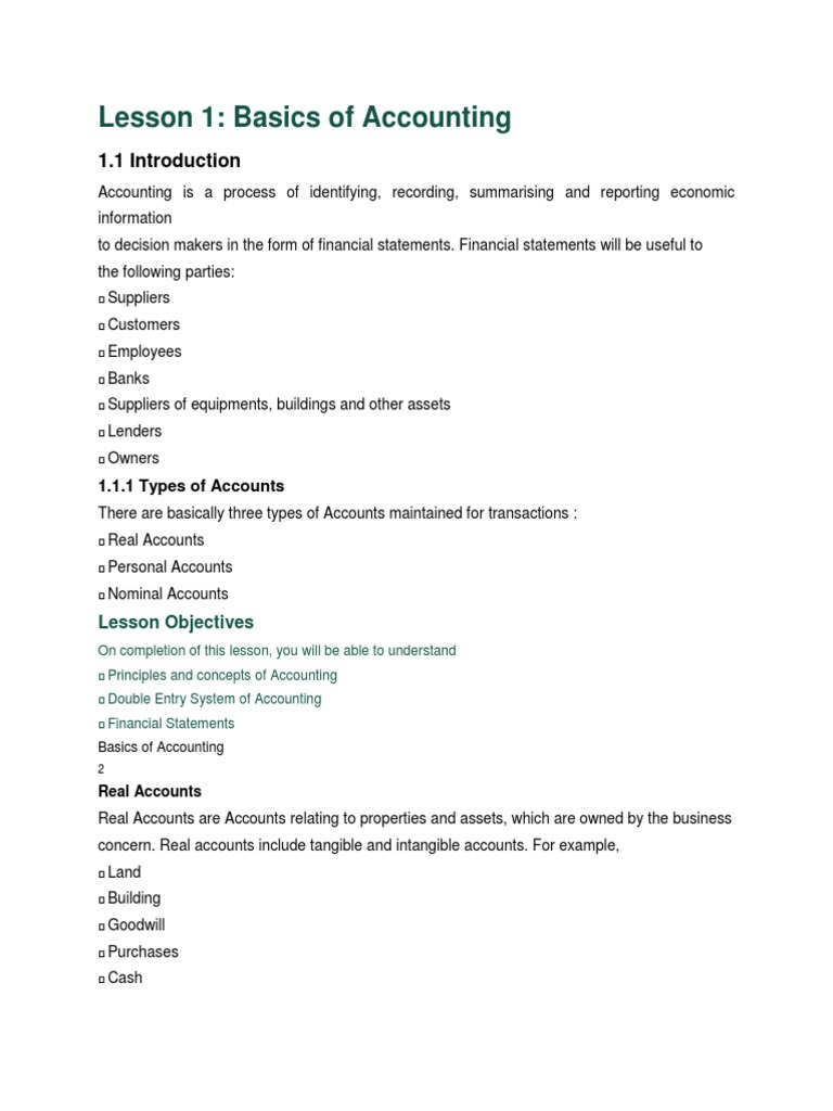 Lesson 1: Basics of Accounting | PDF | Debits And Credits | Income ...