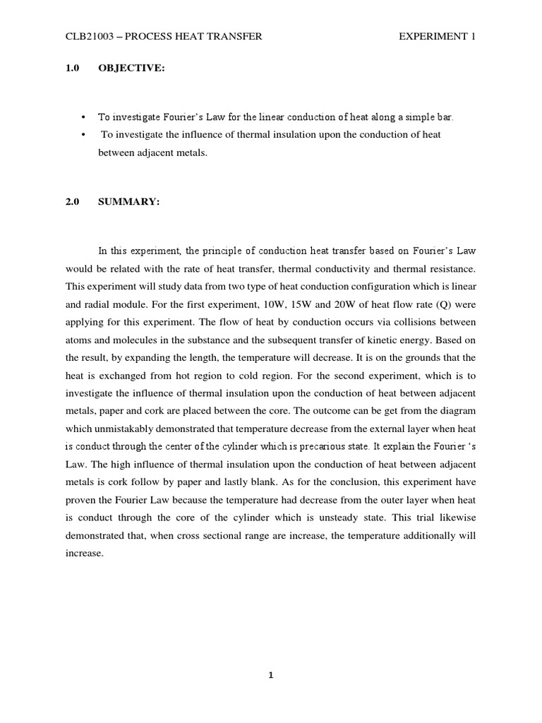 Heat Transfer Lab Report Exp 1 | PDF | Thermal Conduction | Thermal ...