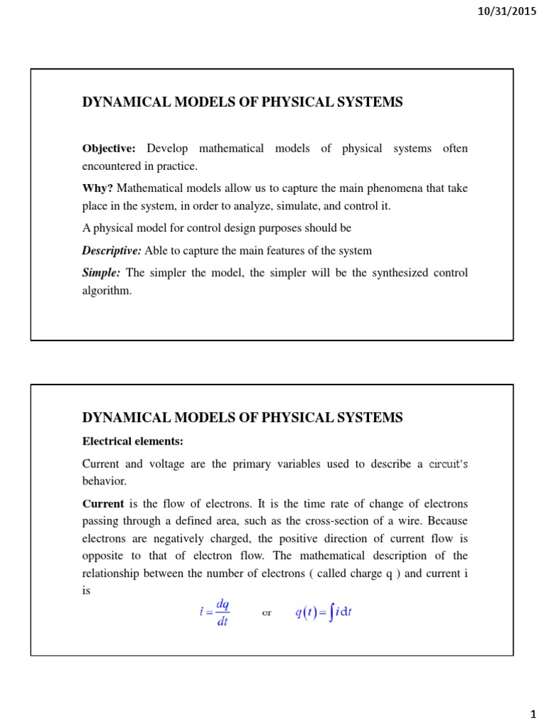 Dynamical Models of Physical Systems: Objective | PDF | Capacitor ...