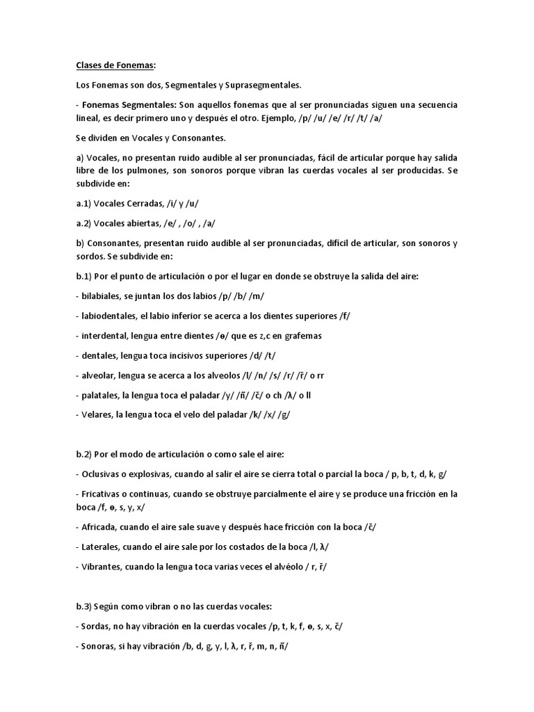 Clases de Fonemas | PDF | Vocal | Fonema