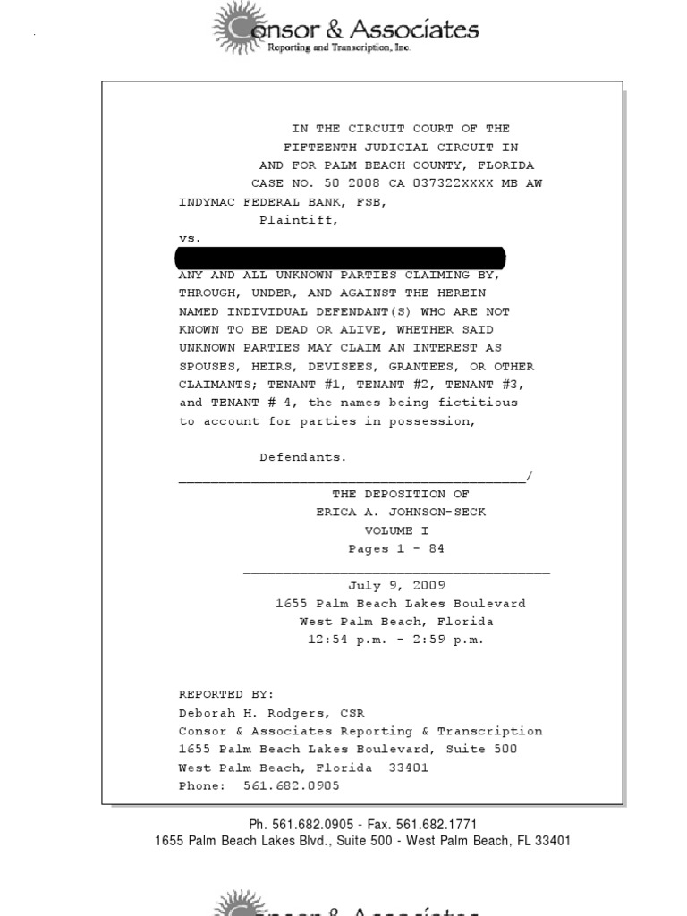 Deposition of Erica Johnson-Seck | PDF | Indy Mac | Notary Public