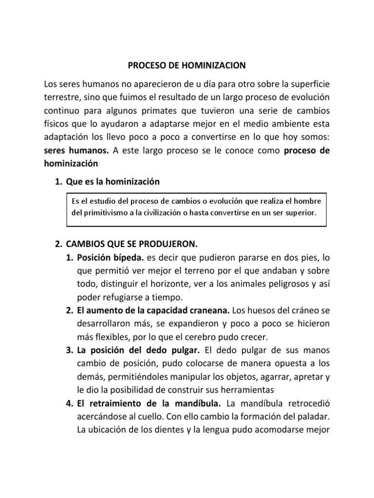 Proceso de Hominización y Evolución Humana | PDF | Homo | Evolución humana