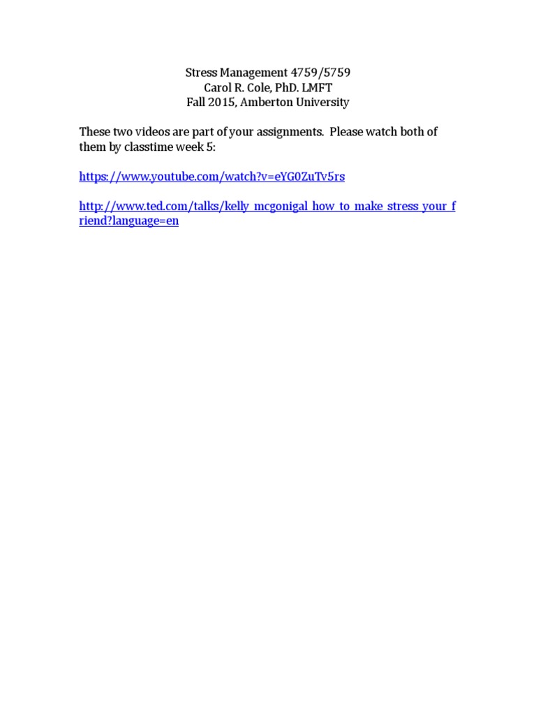 Stress Management Video Assignments | PDF