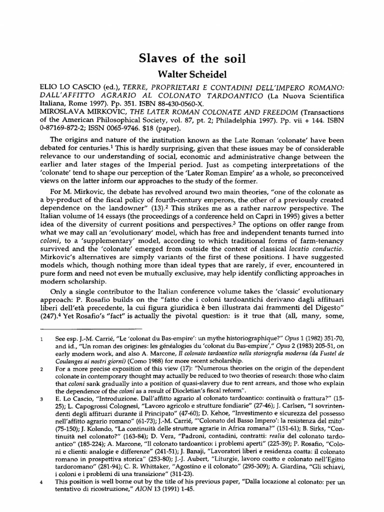 Walter Scheidel, Slaves of The Soil (Review Article) | PDF