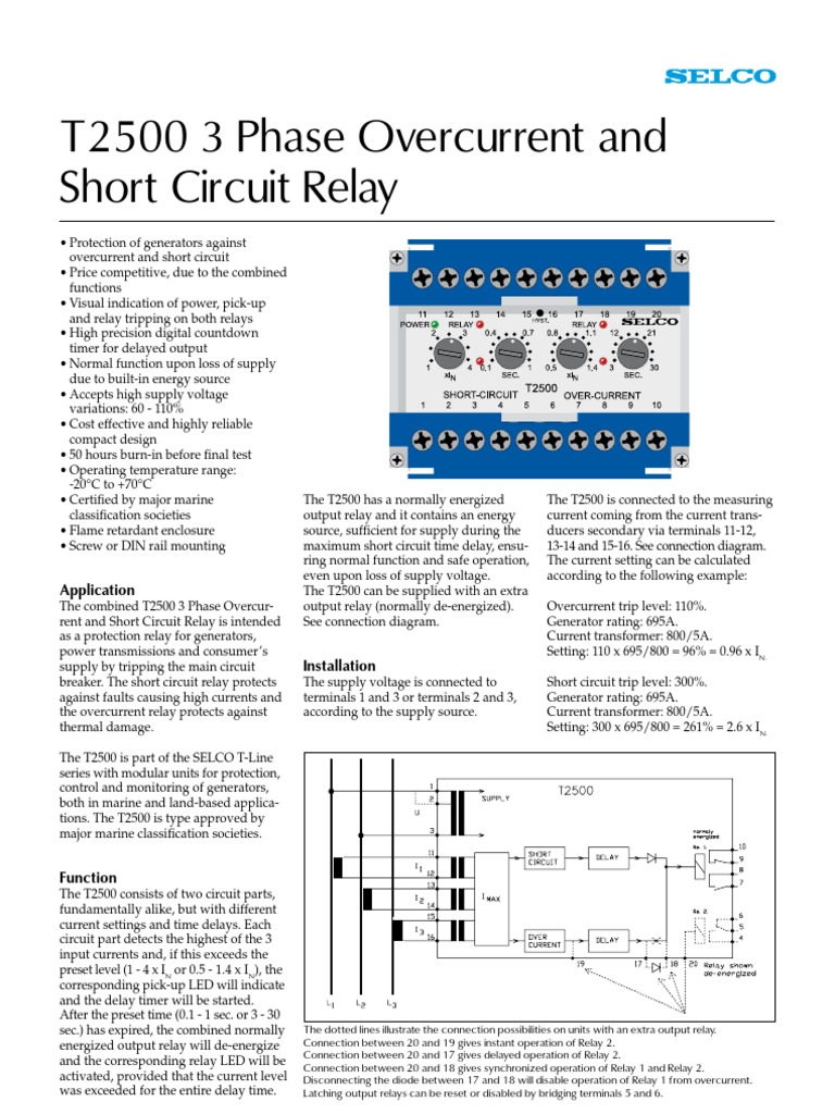 T2500 3 Phase Overcurrent Relay | PDF | Relay | Equipment