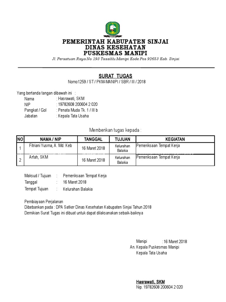 Contoh Format Surat Tugas | PDF