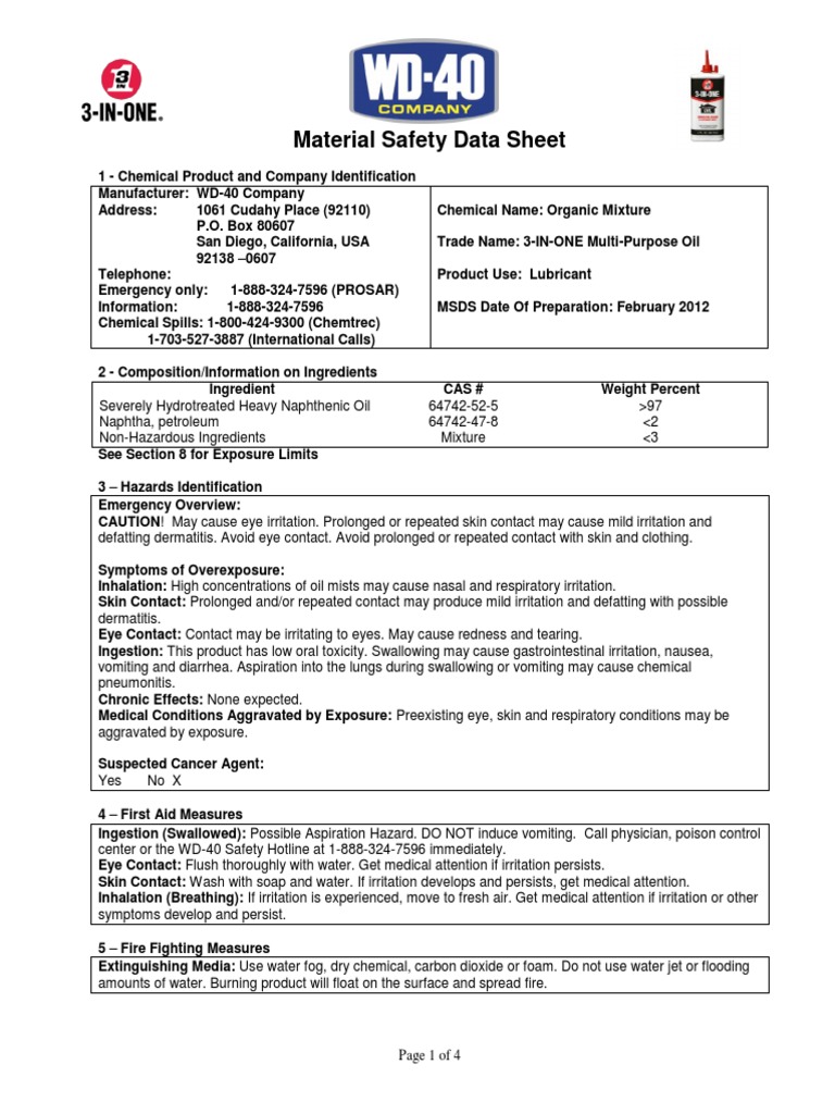 Material Safety Data Sheet: An In-Depth Look at 3-IN-ONE Multi-Purpose ...