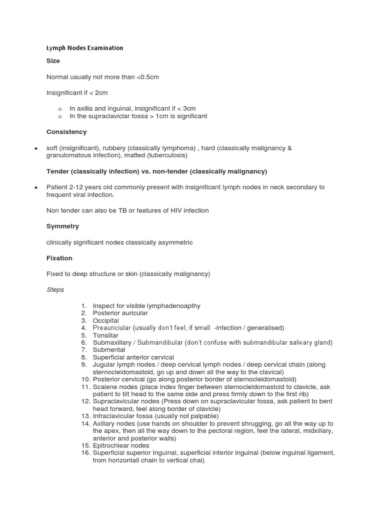 Lymph Nodes Examination | PDF | Lymphatic System | Neck