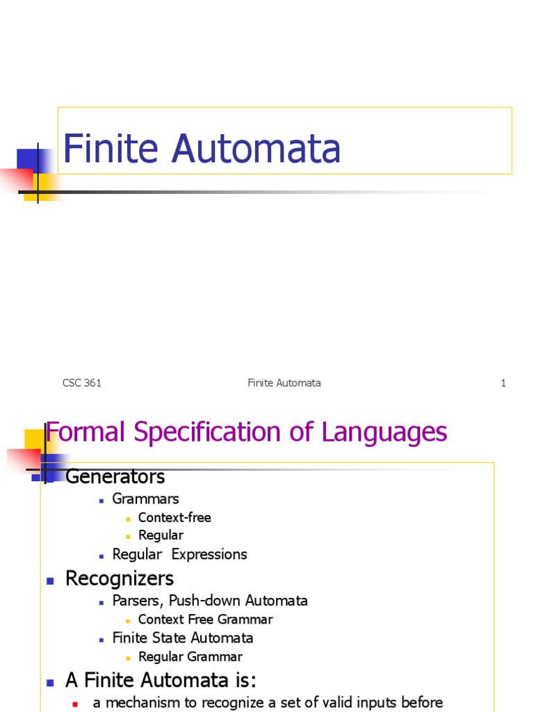 Csc 361 Finite Automata 1 Pdf Algorithms Theory Of Computation 0596