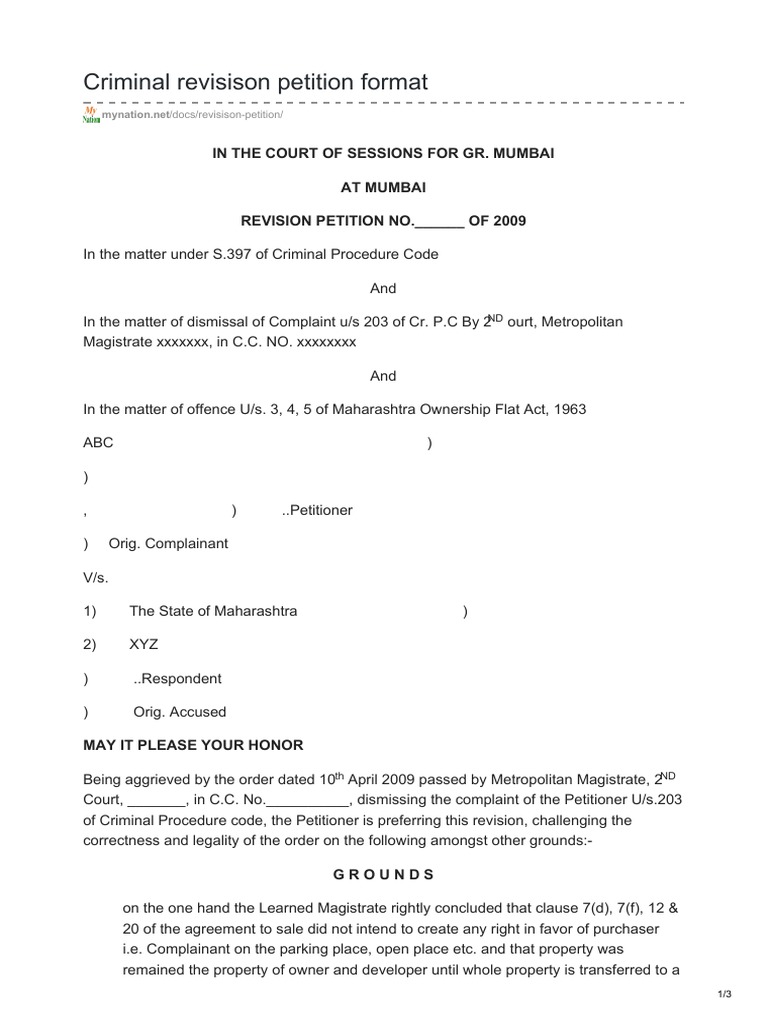 Criminal Revisison Petition Format - VIP | Magistrate | Criminal ...
