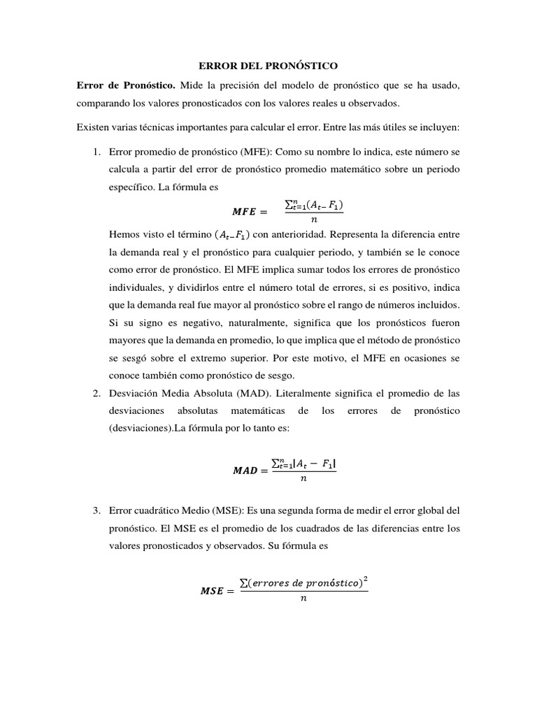 Error Del Pronóstico | PDF | Fórmula | Error medio cuadrado