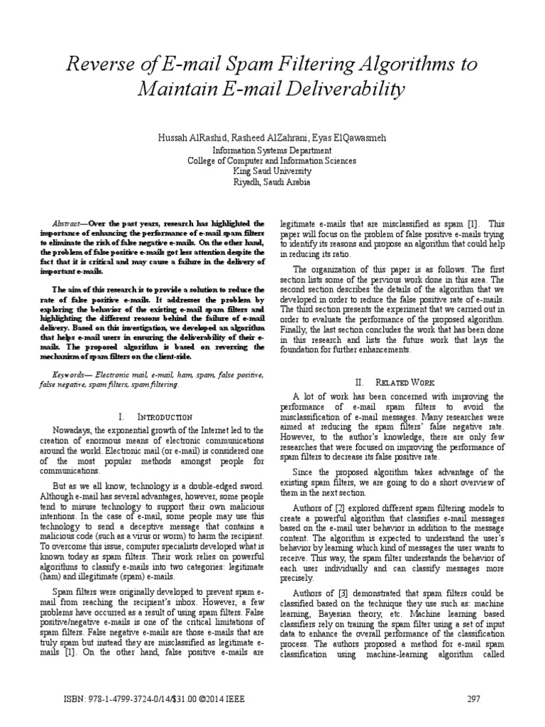 Reverse of E-Mail Spam Filtering Algorithms To Maintain E-Mail ...